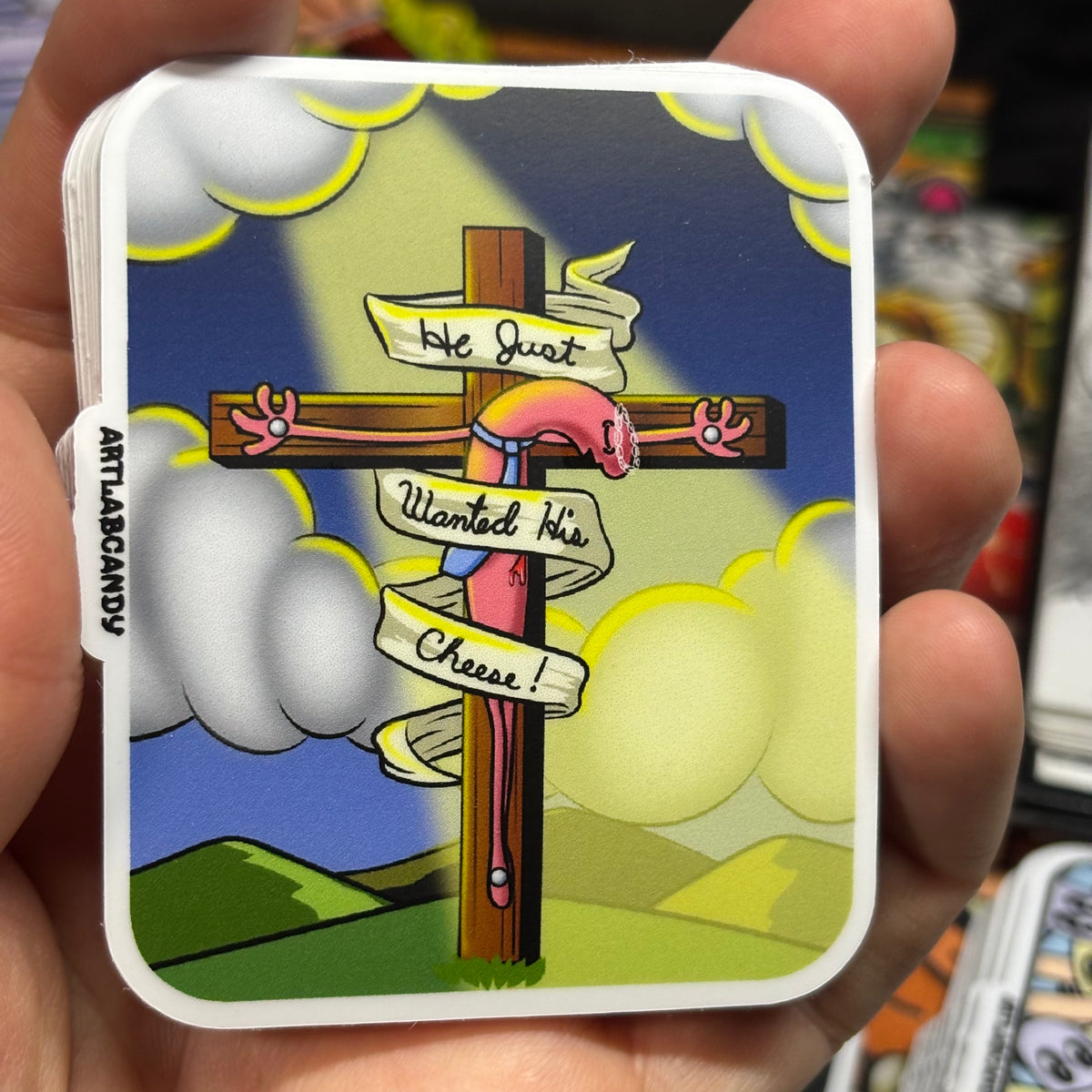 Alan Smiling Friends Crucifix Parody Stickers – Art Lab Candy